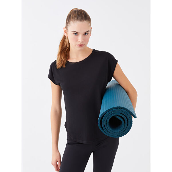 Bisiklet Yaka Düz Kısa Kollu Kadın Spor Tişört