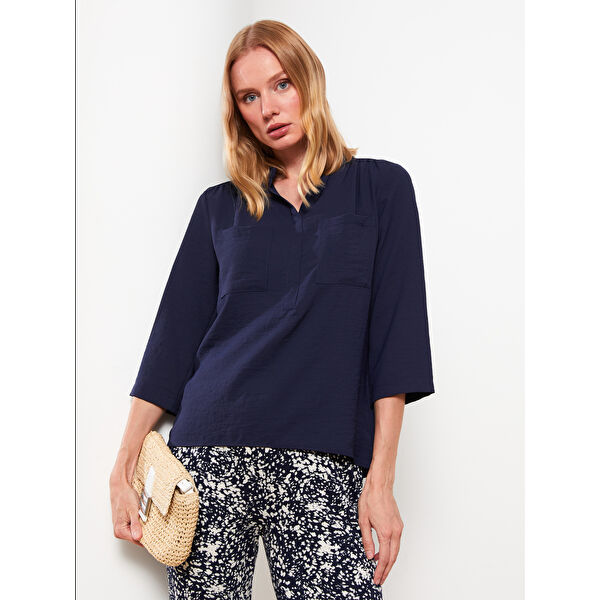 Kaçık Yaka Düz Kadın Bluz