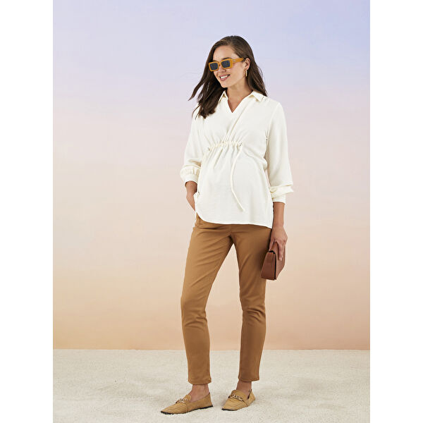 Karın Panelli Düz Gabardin Hamile Pantolon