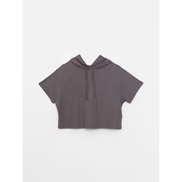 Kapüşonlu Düz Kısa Kollu Kadın Tişört