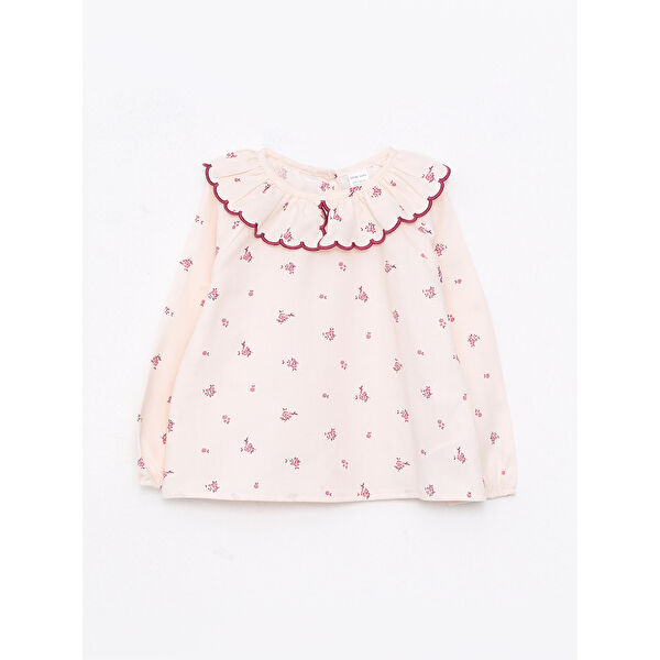 Bebe Yaka Uzun Kollu Desenli Kız Bebek Bluz