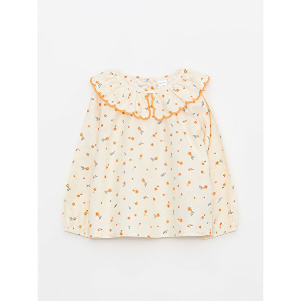 Bebe Yaka Uzun Kollu Desenli Kız Bebek Bluz