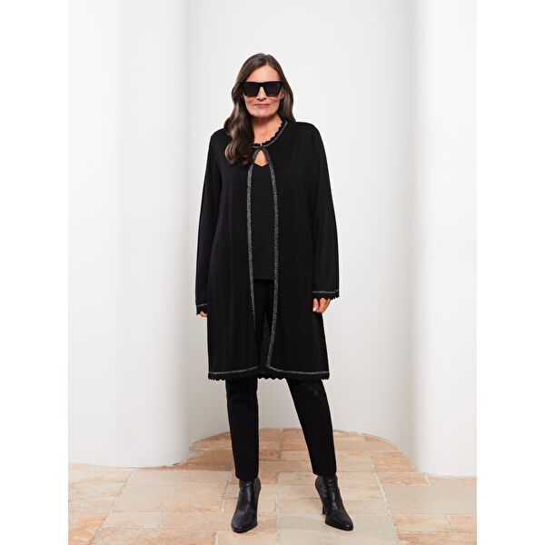 Bisiklet Yaka Sim Detaylı Uzun Kollu Kadın Hırka