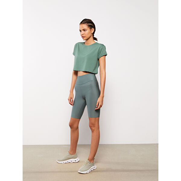 Beli Lastikli Düz Kadın Biker Tayt