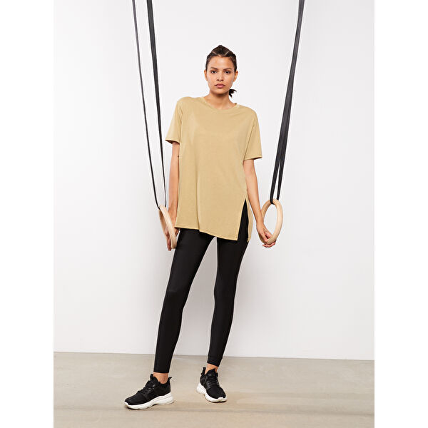 Bisiklet Yaka Düz Kısa Kollu Kadın Spor Tişört