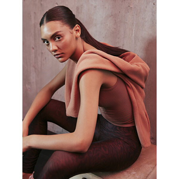 Dik Yaka Düz Uzun Kollu Kadın Spor Hırka