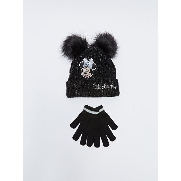 Minnie Mouse Lisanslı Çift Ponponlu Kız Çocuk Bere Ve Eldiven Minnie Mouse Lisanslı Çift Ponponlu Kız Çocuk Bere Ve Eldiven