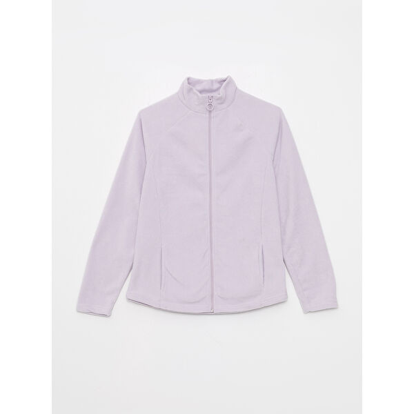 Dik Yaka Düz Uzun Kollu Polar Kadın Spor Hırka