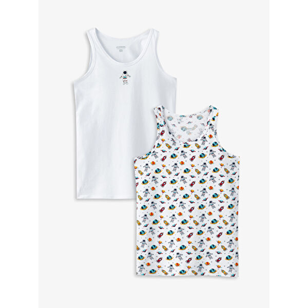 Bisiklet Yaka Baskılı Pamuklu Erkek Çocuk Atlet 2'li