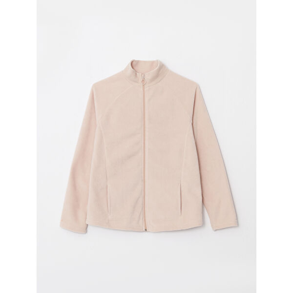 Dik Yaka Düz Uzun Kollu Kadın Spor Hırka