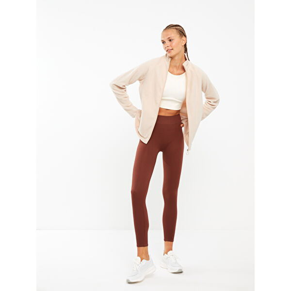 Dik Yaka Düz Uzun Kollu Polar Kadın Spor Hırka