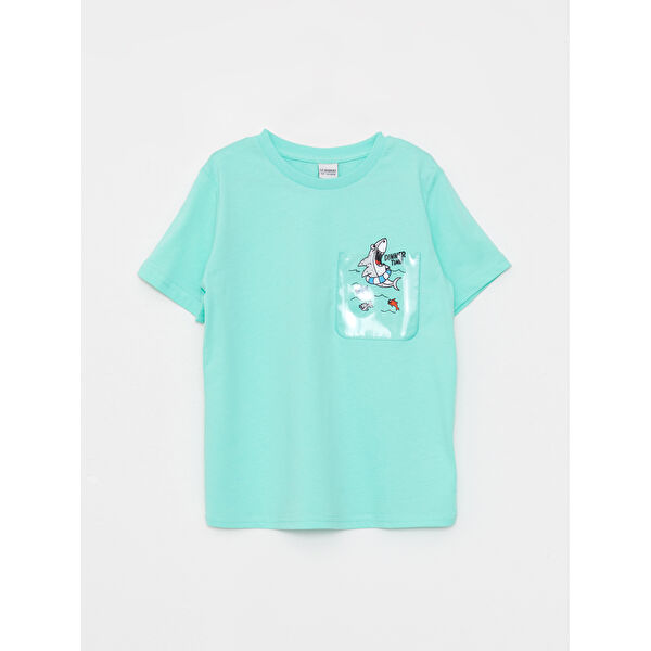 Bisiklet Yaka Baskılı Kısa Kollu Pamuklu Erkek Çocuk Tişört