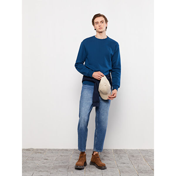 Bisiklet Yaka Uzun Kollu Nakışlı Erkek Sweatshirt