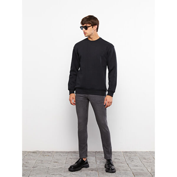 Bisiklet Yaka Uzun Kollu Nakışlı Erkek Sweatshirt