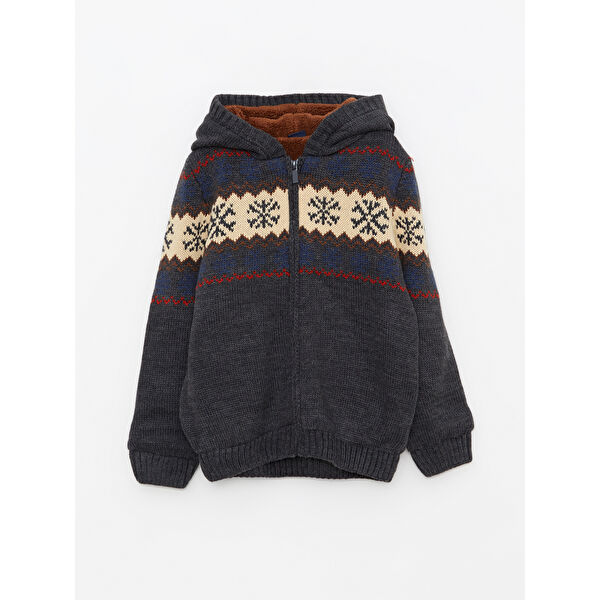 Kapüşonlu Desenli Uzun Kollu Erkek Çocuk Triko Hırka Kapüşonlu Desenli Uzun Kollu Erkek Çocuk Triko Hırka