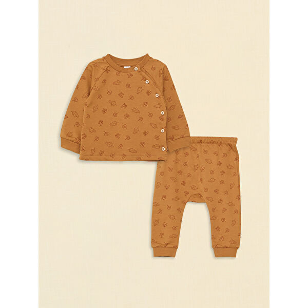 Bisiklet Yaka Uzun Kollu Baskılı Erkek Bebek Hırka ve Pantolon 2'li Takım