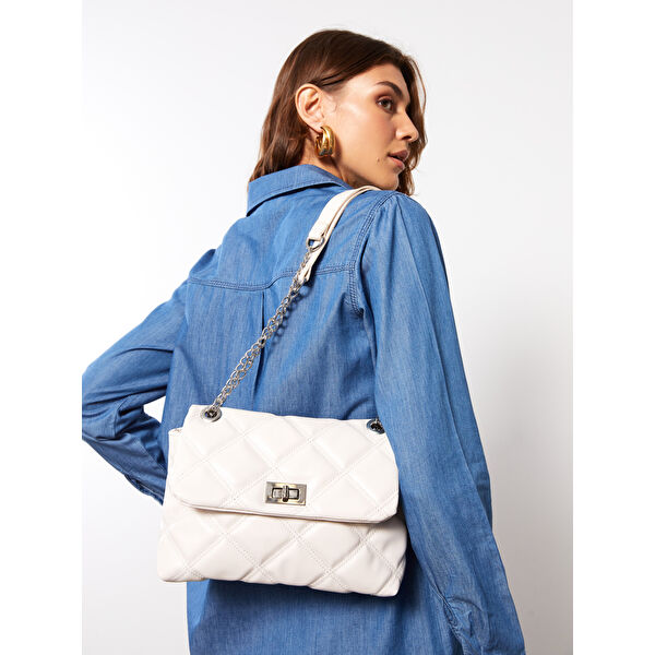 Deri Görünümlü Kapitoneli Kadın Baget Çanta