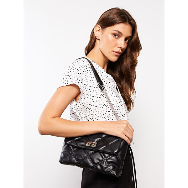 Deri Görünümlü Kapitoneli Kadın Baget Çanta