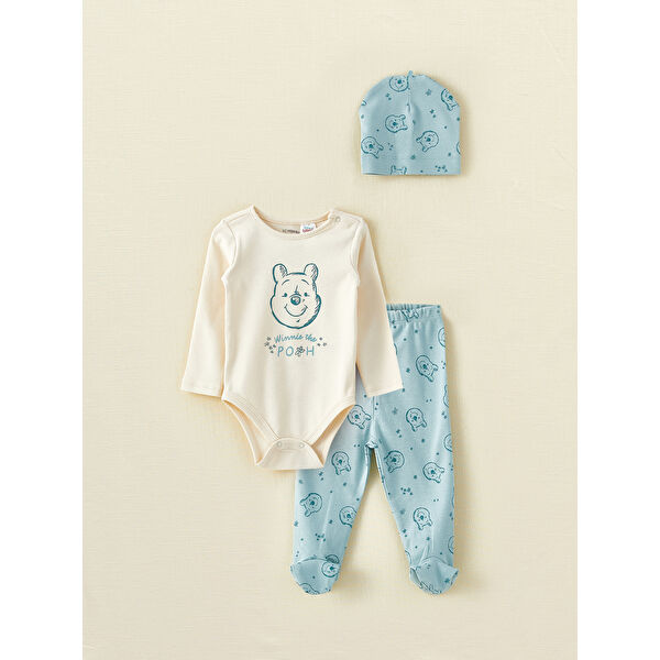 Bisiklet Yaka Uzun Kollu Winnie the Pooh Baskılı Organik Pamuklu Erkek Bebek 3'lü Takım