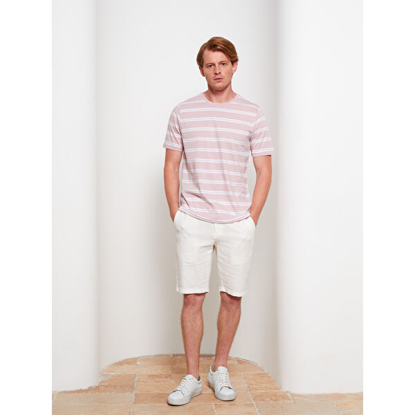 Bisiklet Yaka Kısa Kollu Çizgili Penye Erkek Tişört