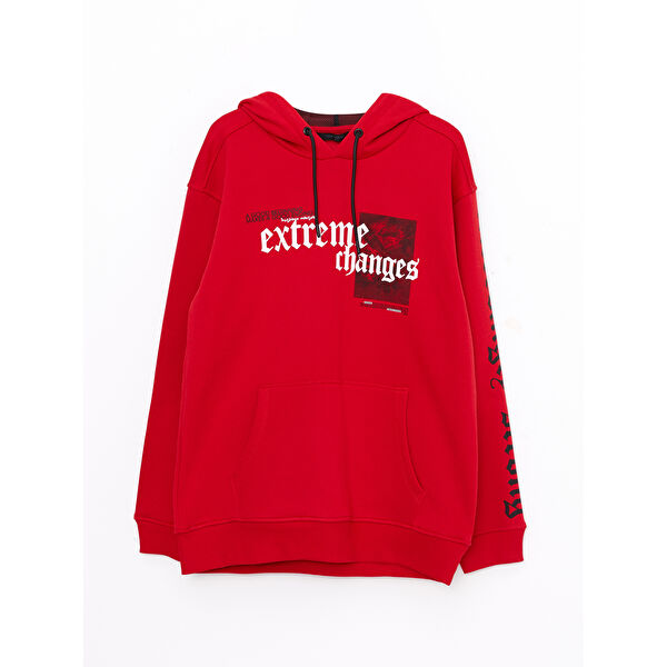 Oversize Kapüşonlu Uzun Kollu Baskılı Erkek Sweatshirt Oversize Kapüşonlu Uzun Kollu Baskılı Erkek Sweatshirt