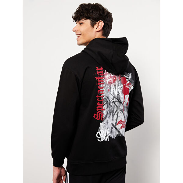 Oversize Kapüşonlu Uzun Kollu Baskılı Erkek Sweatshirt Oversize Kapüşonlu Uzun Kollu Baskılı Erkek Sweatshirt