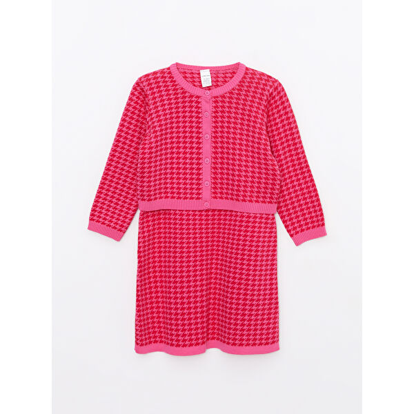 Desenli Kız Bebek Triko Elbise ve Hırka Desenli Kız Bebek Triko Elbise ve Hırka