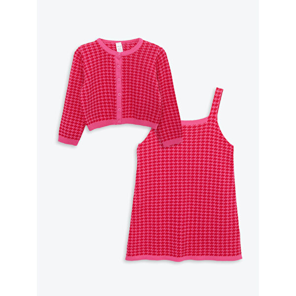 Desenli Kız Bebek Triko Elbise ve Hırka Desenli Kız Bebek Triko Elbise ve Hırka