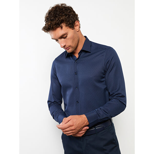 Slim Fit Uzun Kollu Desenli Gabardin Erkek Gömlek Slim Fit Uzun Kollu Desenli Gabardin Erkek Gömlek