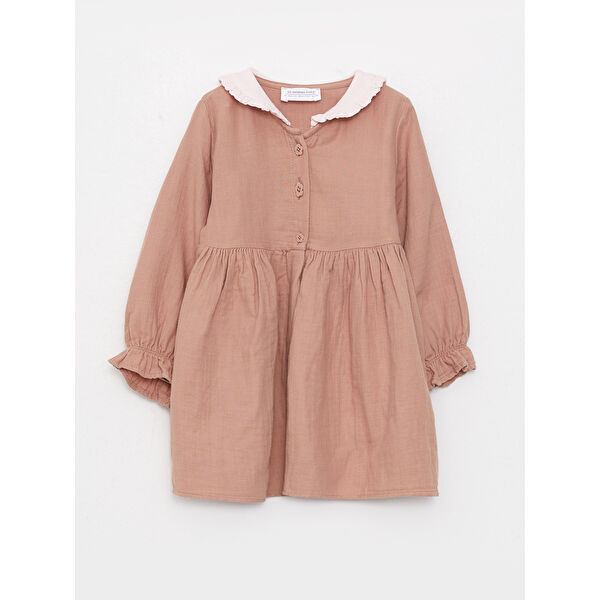 Bebe Yaka Uzun Kollu Basic Kız Bebek Elbise