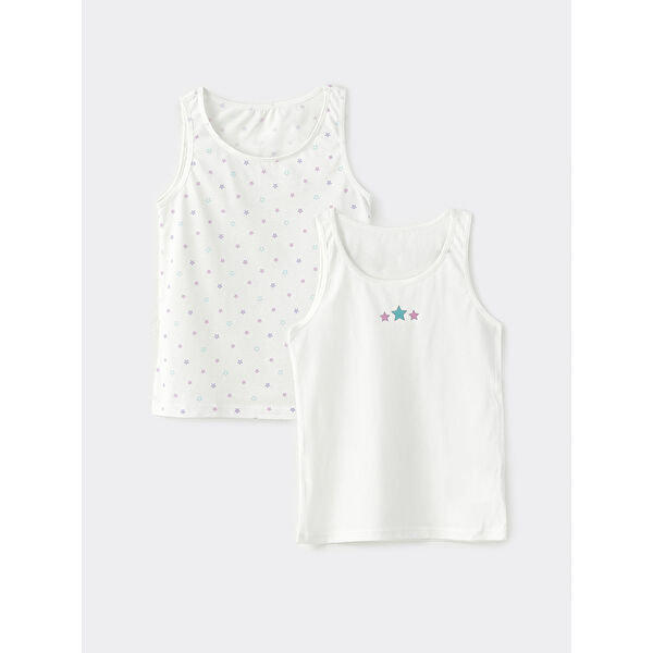 Bisiklet Yaka Baskılı Pamuklu Kız Çocuk Atlet 2'li Bisiklet Yaka Baskılı Pamuklu Kız Çocuk Atlet 2'li