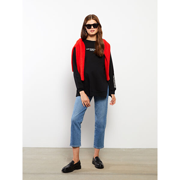 Bisiklet Yaka Baskılı Uzun Kollu Hamile Sweatshirt