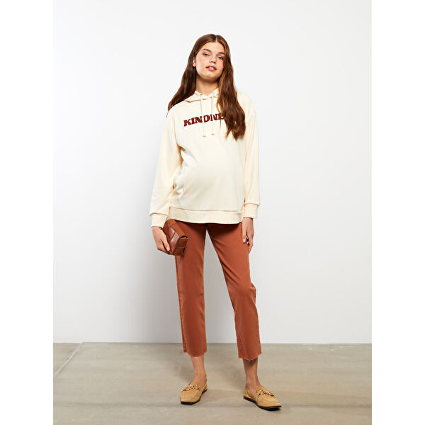 Kapüşonlu Yazı İşlemeli Uzun Kollu Hamile Sweatshirt Kapüşonlu Yazı İşlemeli Uzun Kollu Hamile Sweatshirt