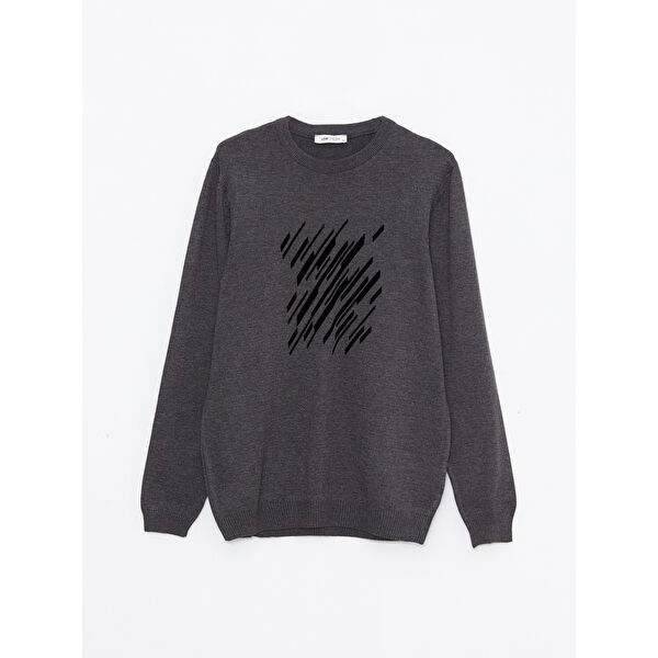 Bisiklet Yaka Uzun Kollu Baskılı Erkek Triko Kazak