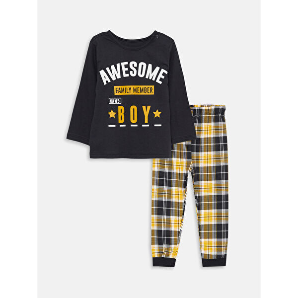 Bisiklet Yaka Uzun Kollu Baskılı Erkek Bebek Pijama Takımı 2'li