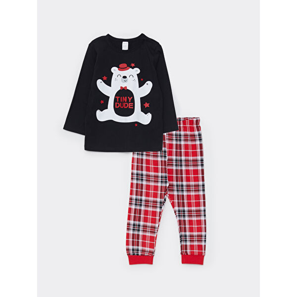 Bisiklet Yaka Uzun Kollu Baskılı Erkek Bebek Pijama Takımı 2'li