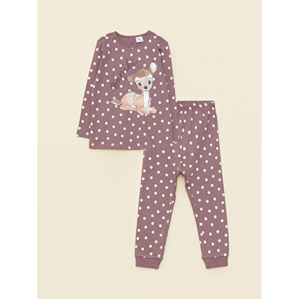 Bisiklet Yaka Uzun Kollu Bambi Baskılı Kız Bebek Pijama Takımı Bisiklet Yaka Uzun Kollu Bambi Baskılı Kız Bebek Pijama Takımı