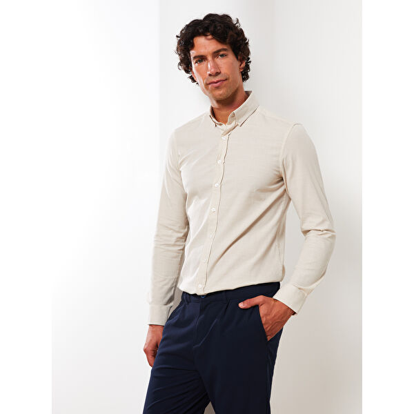 Slim Fit Uzun Kollu Armürlü Erkek Gömlek