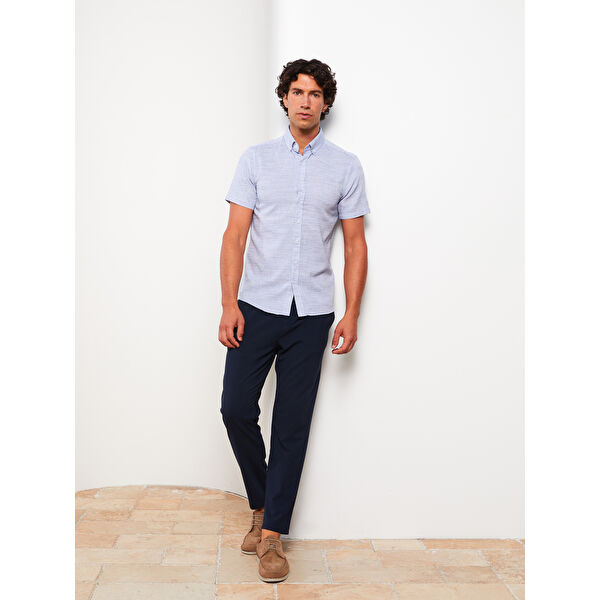 Slim Fit Kısa Kollu Desenli Poplin Erkek Gömlek Slim Fit Kısa Kollu Desenli Poplin Erkek Gömlek