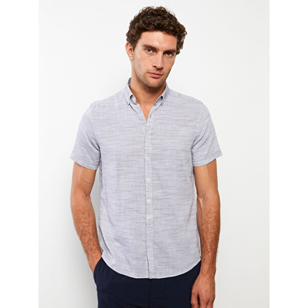 Slim Fit Kısa Kollu Desenli Poplin Erkek Gömlek Slim Fit Kısa Kollu Desenli Poplin Erkek Gömlek