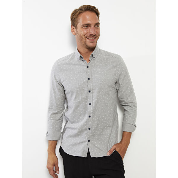 Slim Fit Uzun Kollu Desenli Gabardin Erkek Gömlek
