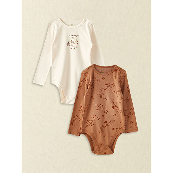 Bisiklet Yaka Uzun Kollu Baskılı  Organik Pamuklu Erkek Bebek Çıtçıtlı Body 2'li