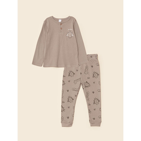 Bisiklet Yaka Uzun Kollu Baskılı Organik Pamuklu Erkek Bebek Pijama Takımı