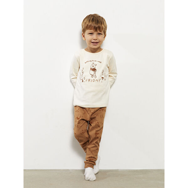 Bisiklet Yaka Uzun Kollu Winnie the Pooh Baskılı Erkek Bebek Pijama Takımı