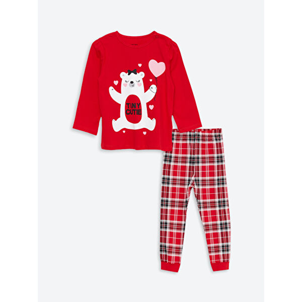 Bisiklet Yaka Uzun Kollu Baskılı Kız Bebek Pijama Takımı