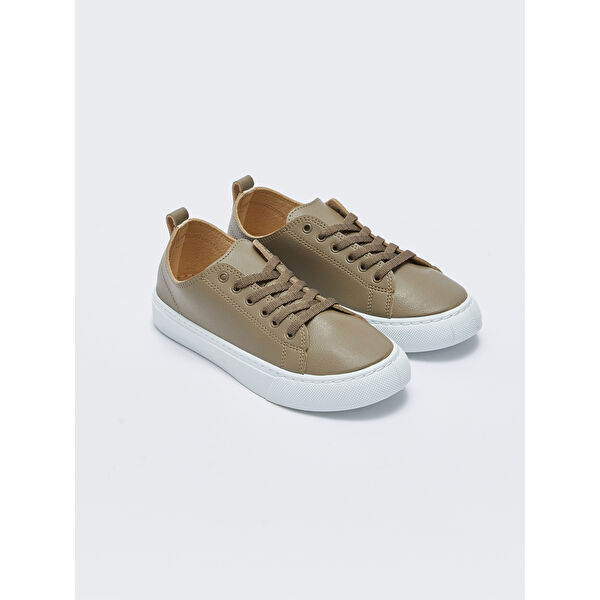 Deri Görünümlü Bağcıklı Kadın Spor Ayakkabı