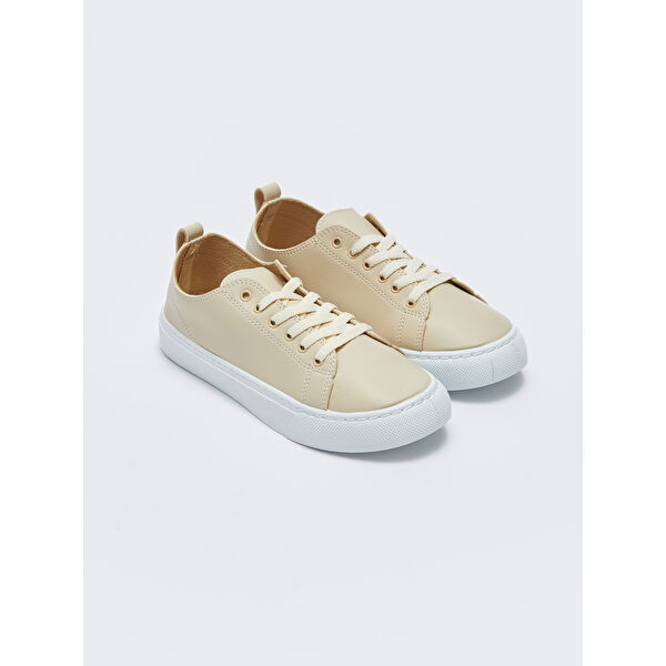 Deri Görünümlü Bağcıklı Kadın Spor Ayakkabı