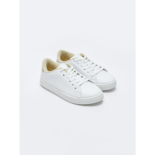 Deri Görünümlü Bağcıklı Kadın Spor Ayakkabı