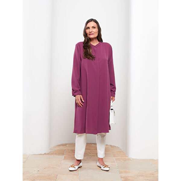 Hakim Yaka Düz Uzun Kollu Kadın Tunik