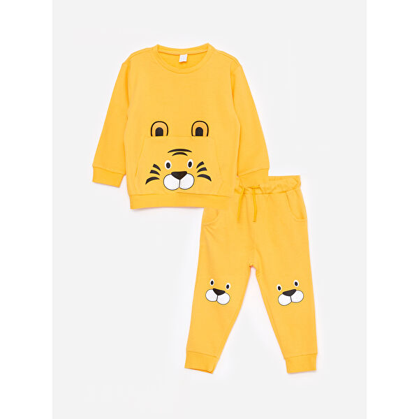 Bisiklet Yaka Uzun Kollu Baskılı Erkek Bebek Sweatshirt ve Eşofman Alt 2'li Takım Bisiklet Yaka Uzun Kollu Baskılı Erkek Bebek Sweatshirt ve Eşofman Alt 2'li Takım